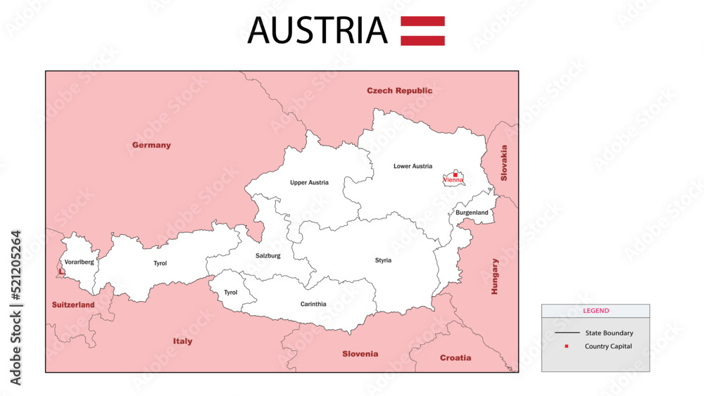Austria Map. Political map of Austria. Austria map with neighboring ...