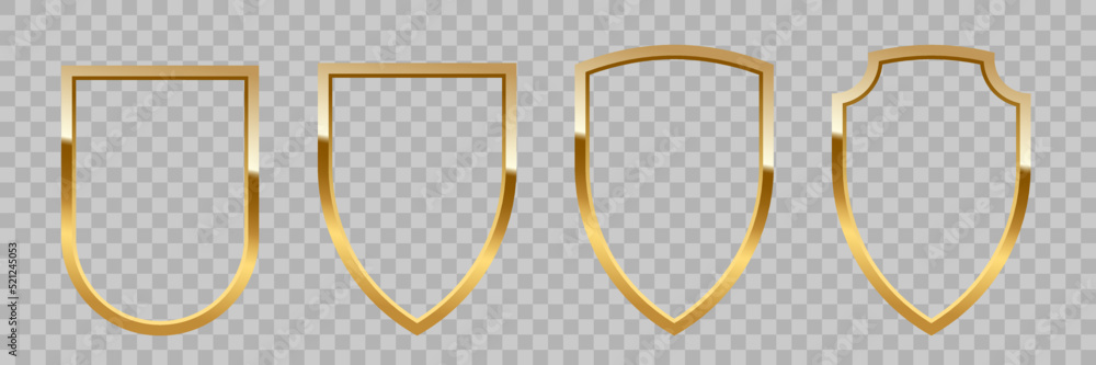Gold shield frames set vector illustration. Realistic isolated golden ...