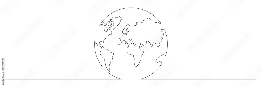Earth globe one line art. Continuous World map doodle line drawing ...