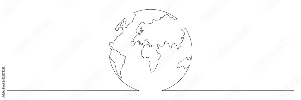 Earth globe one line art. Continuous World map doodle line drawing ...