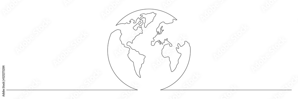 Earth globe one line art. Continuous World map doodle line drawing ...