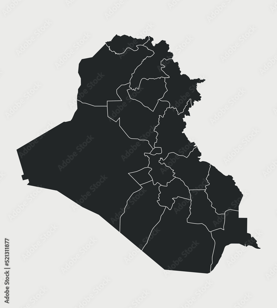 Iraq map with regions, provinces isolated on white background. Outline ...