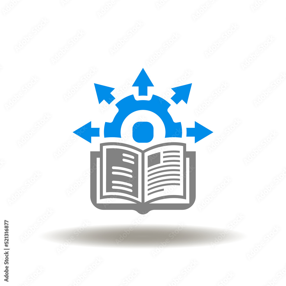 Vector illustration of book open with gear and arrows. Icon of LMS ...