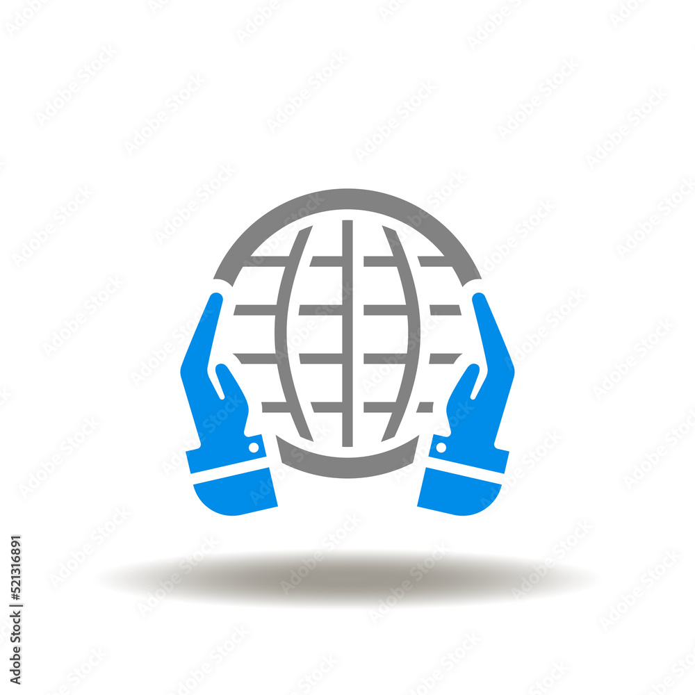 Vector illustration of hands palm give care a earth planet. Icon of ...