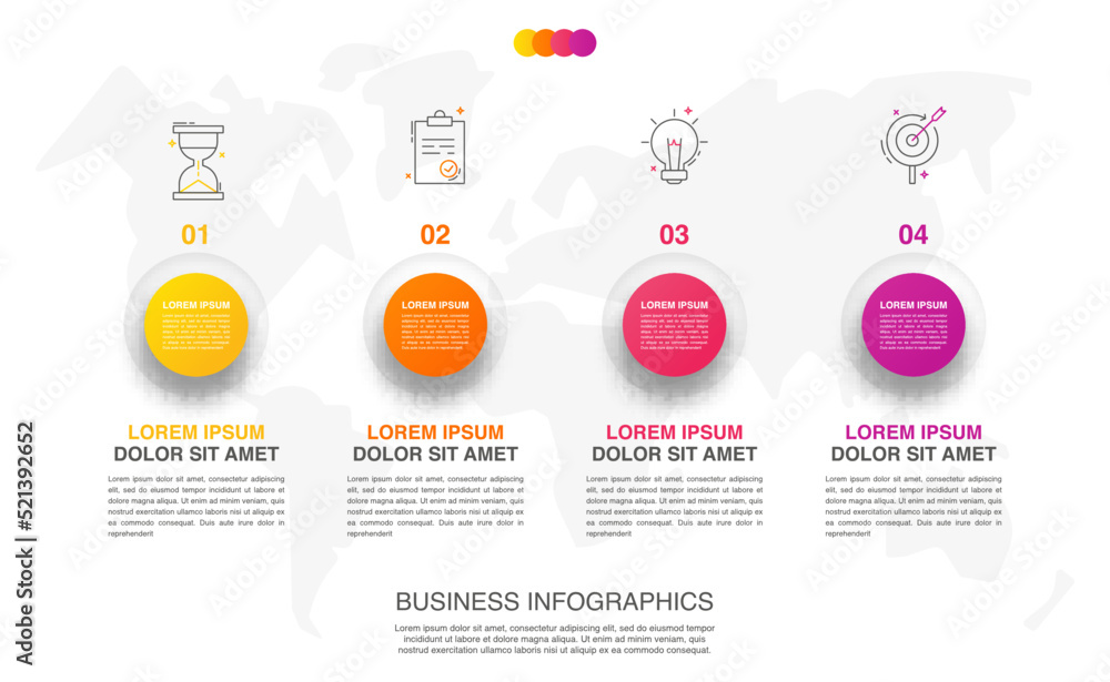 Vector line infographics with 4 circles. Business concept graphic ...