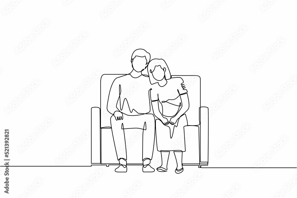 Single continuous line drawing man comforting sad woman. Male ...