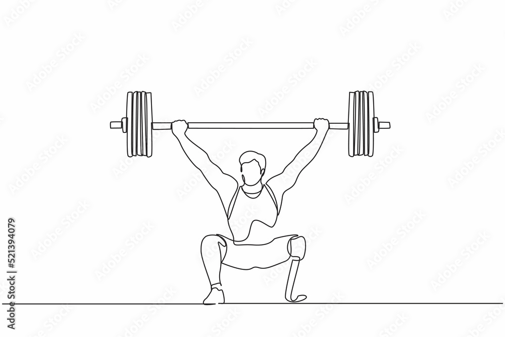 Стоковий вектор Single one line drawing disabled man weightlifter with ...