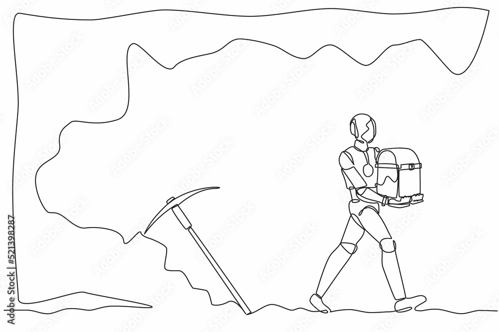 Continuous one line drawing robot carrying treasure chest from ...
