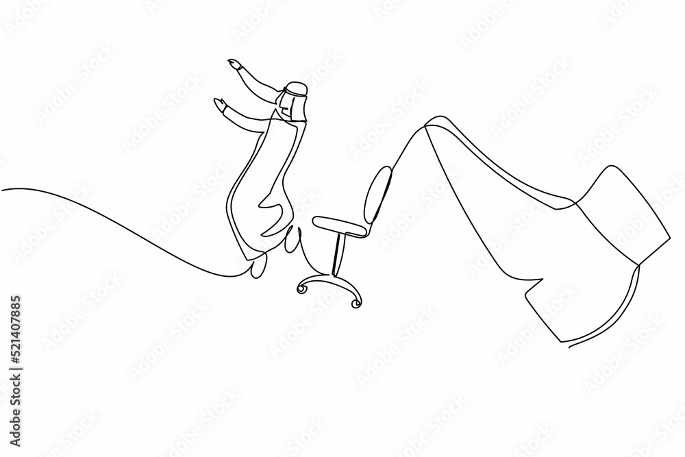 Single continuous line drawing failed small Arab businessman kicked out ...