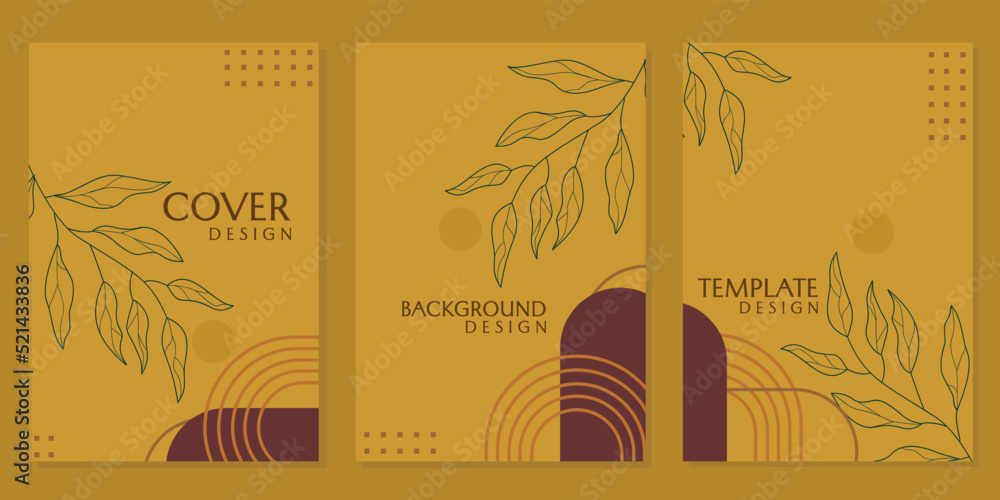 aesthetic book cover template set. brown color background with hand ...