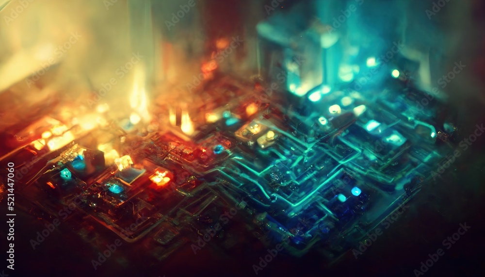 Raster Illustration Of Motherboard Neural Networks Neurocircuits Capacitors Information