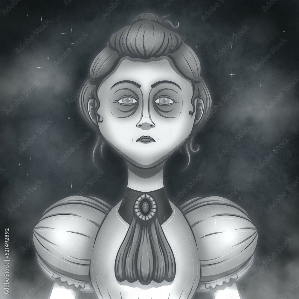 Victorian Female Ghost Cartoon Illustration Stock Illustration | Adobe ...