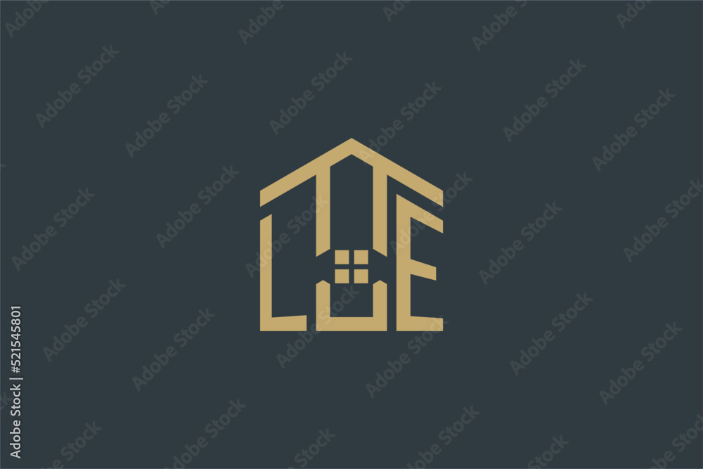 Initial LE logo with abstract house icon design, simple and elegant real estate logo design ...