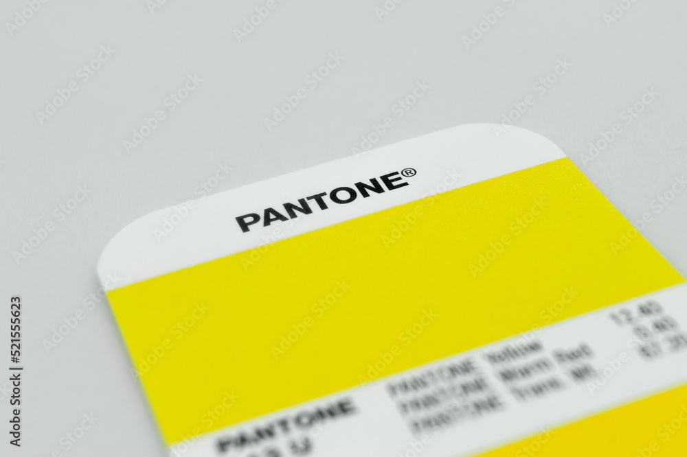 Berdsk, Russia - 22 May 2022: Pantone color guide. Palette of yellow ...