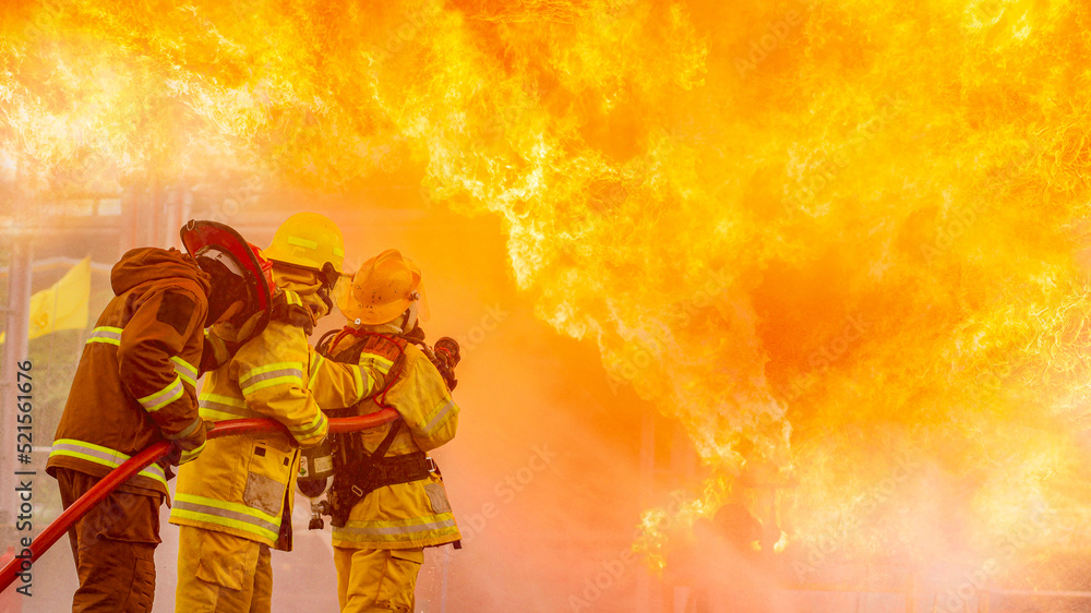 Foto de Stock Fireman,Firefighter training Firefighters using water and ...