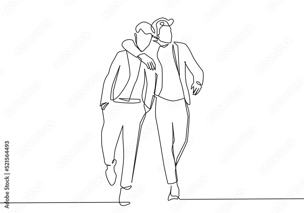 Two Men Continuous One Line Drawing. Male Couple Minimalist Black Lines ...