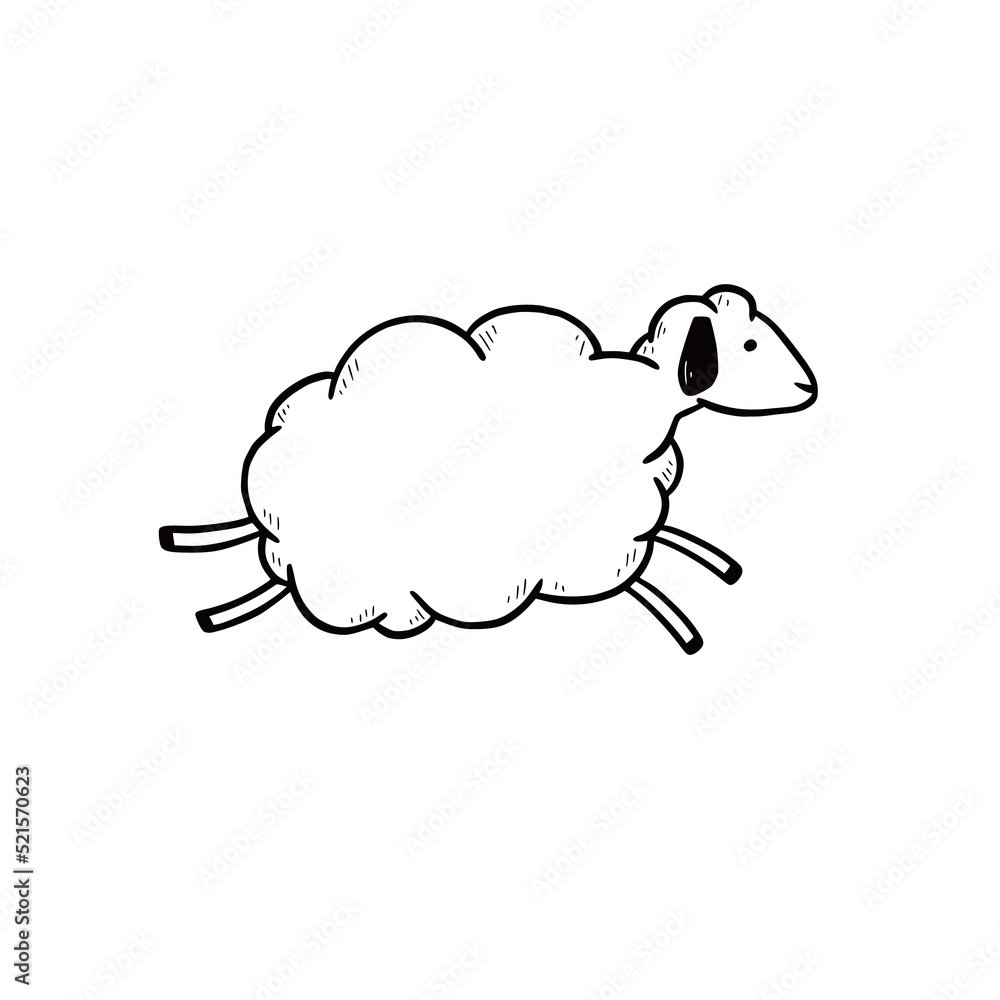 Hand drawn cute wool sheep. Doodle sketch style. Drawing line simple ...
