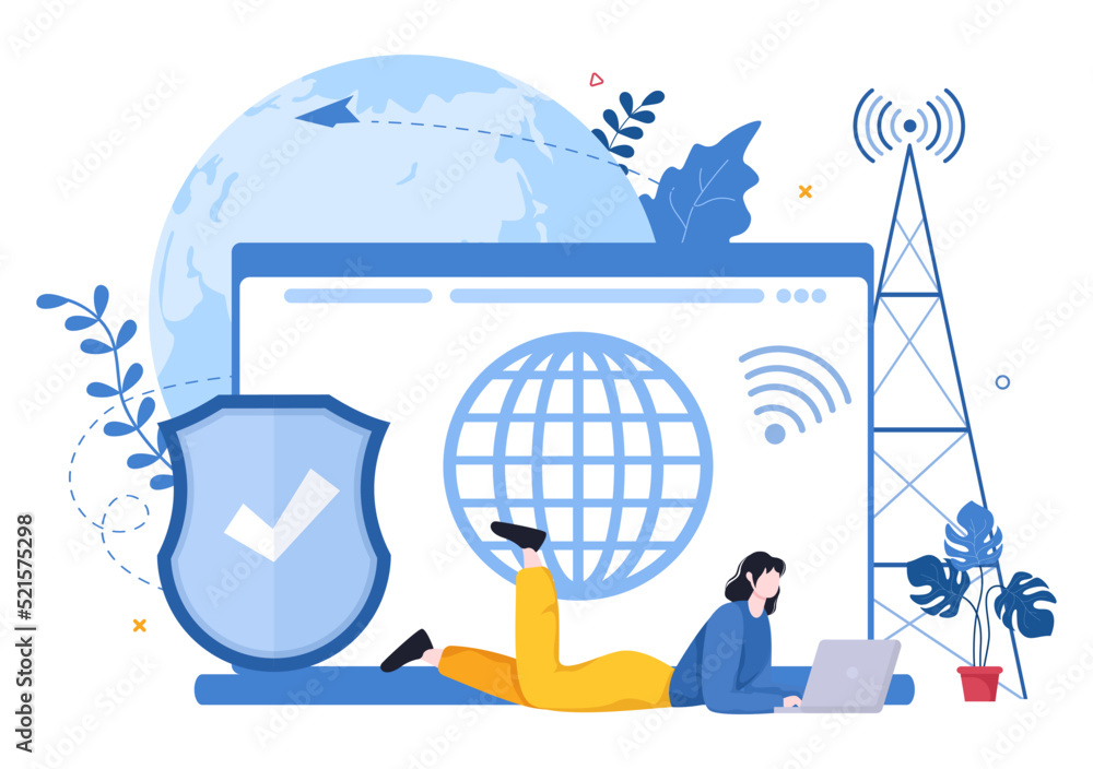 ISP or Internet Service Provider Cartoon Illustration with Keywords and Icons for Intranet ...