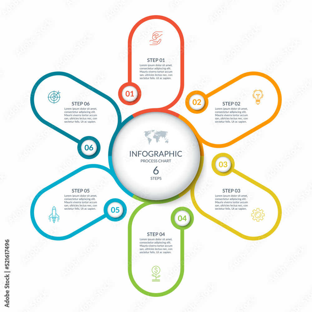 Vector de Stock Infographic round chart with 6 steps, parts, options ...