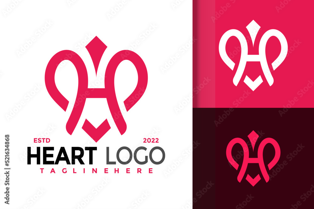 Letter H Heart Logo Design, brand identity logos vector, modern logo, Logo Designs Vector ...