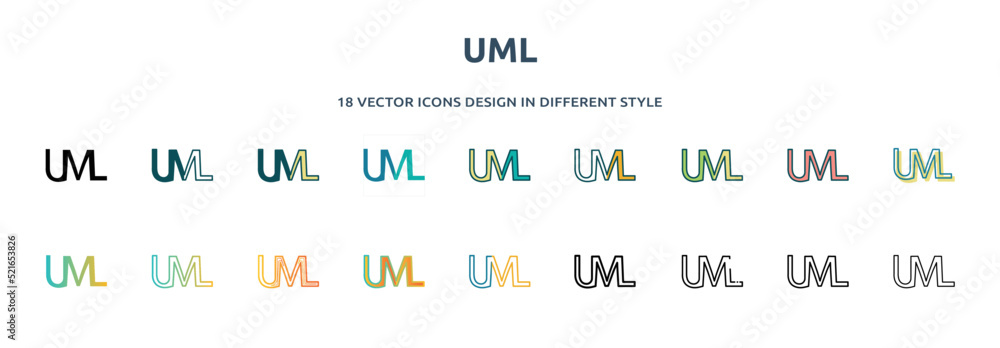 uml icon in 18 different styles such as thin line, thick line, two ...