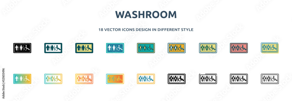 washroom icon in 18 different styles such as thin line, thick line, two ...