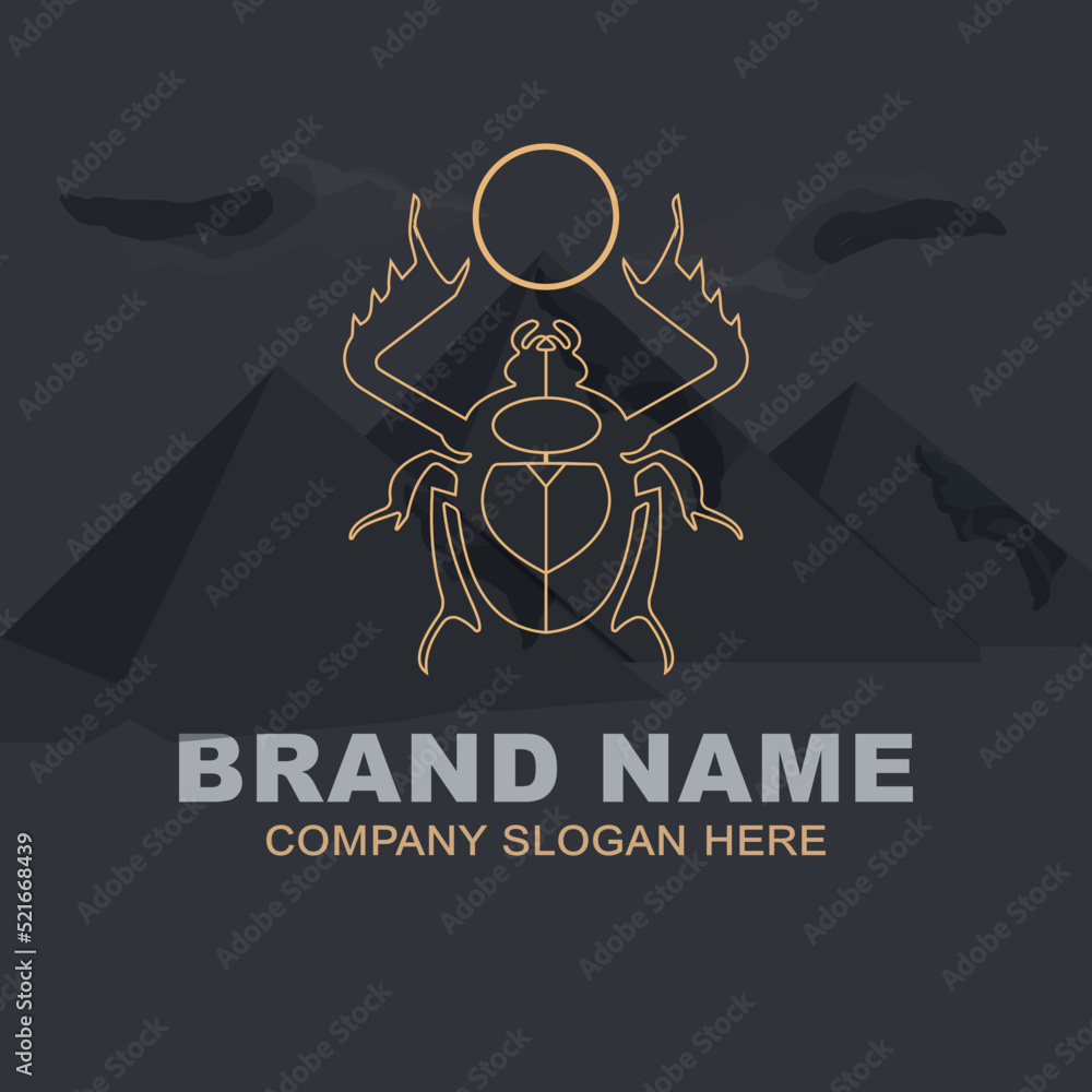 Vector drawing of an icon of an Egyptian scarab beetle, personifying ...
