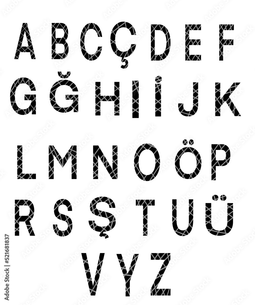 Turkish latin alphabet letters set isolated on white background. Stock ...