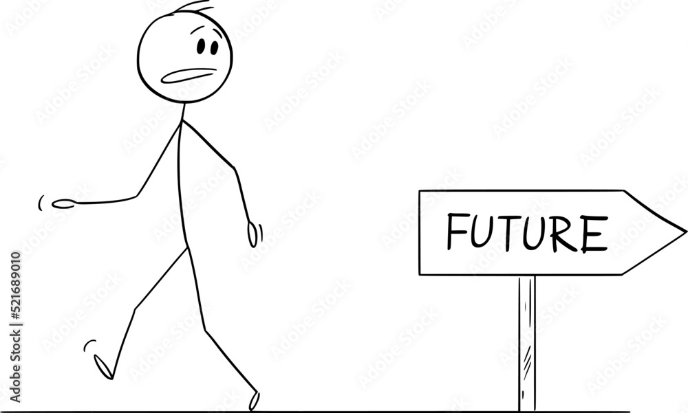 Person Walking Wrong Way to Future, Vector Cartoon Stick Figure ...
