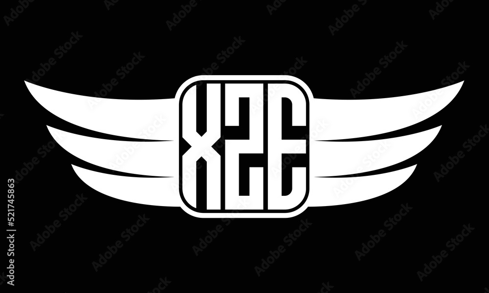 XZE three letter Wing logo design. flying Vector template Stock Vector ...