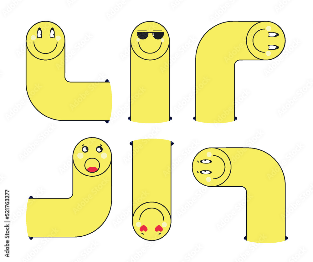 Long yellow emoticons. Funny cartoon happy faces. Set of comic facial ...