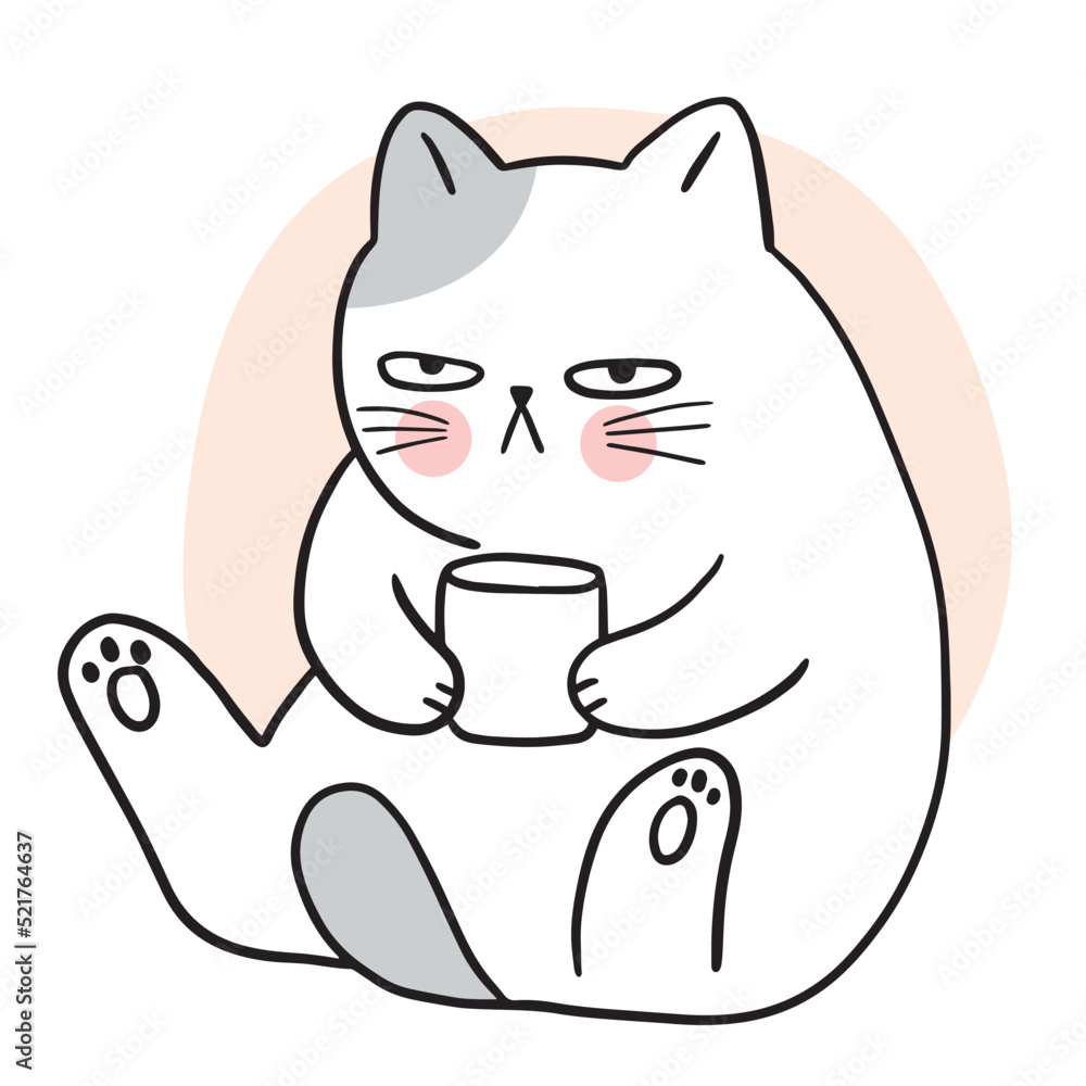 Cartoon cute boring cat drink coffee vector. Stock Vector | Adobe Stock