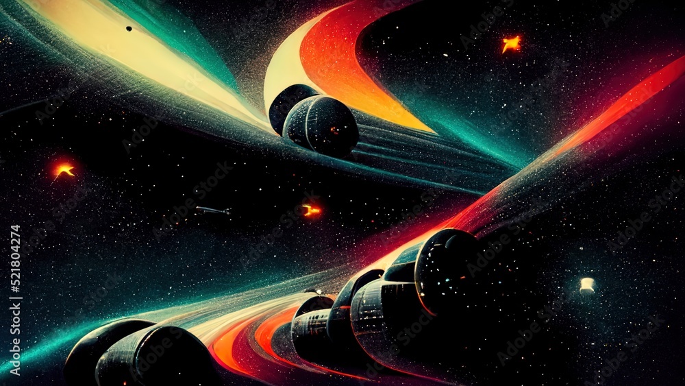 Ilustración de Stock Retro futuristic, space wallpaper. 4K vintage background, colorful vintage ...