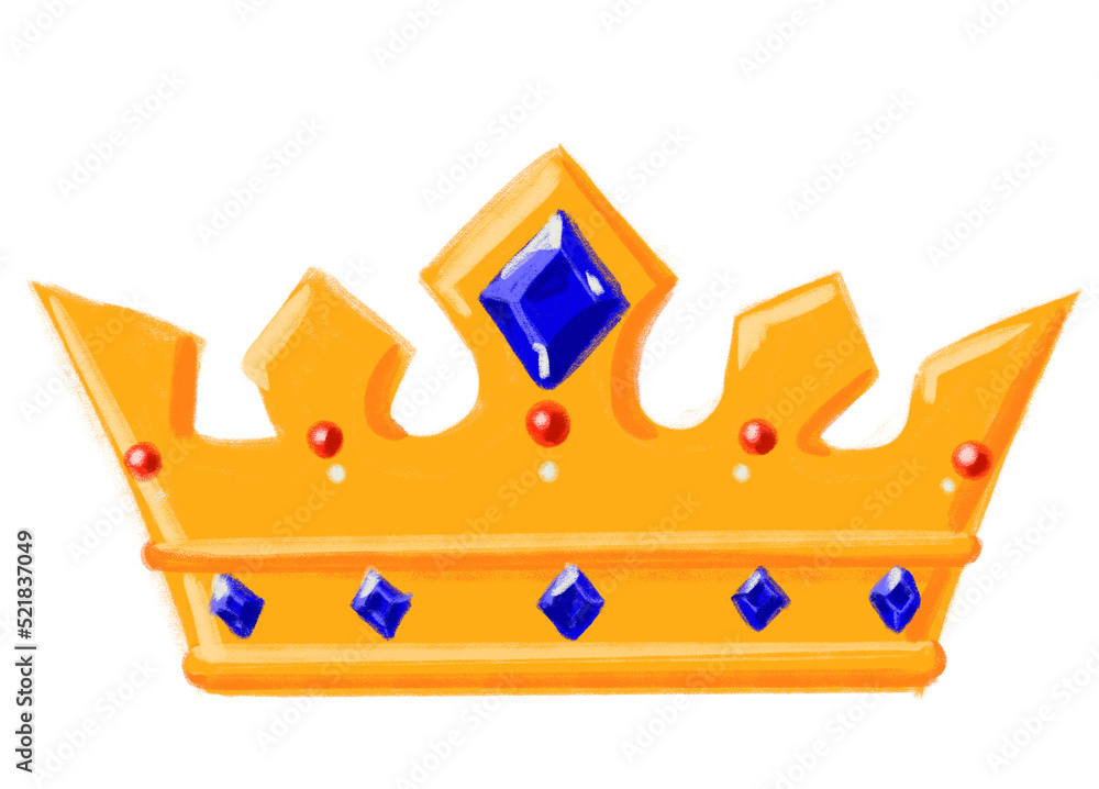 Golden shiny crown with jewel cartoon illustration hand drawing king ...