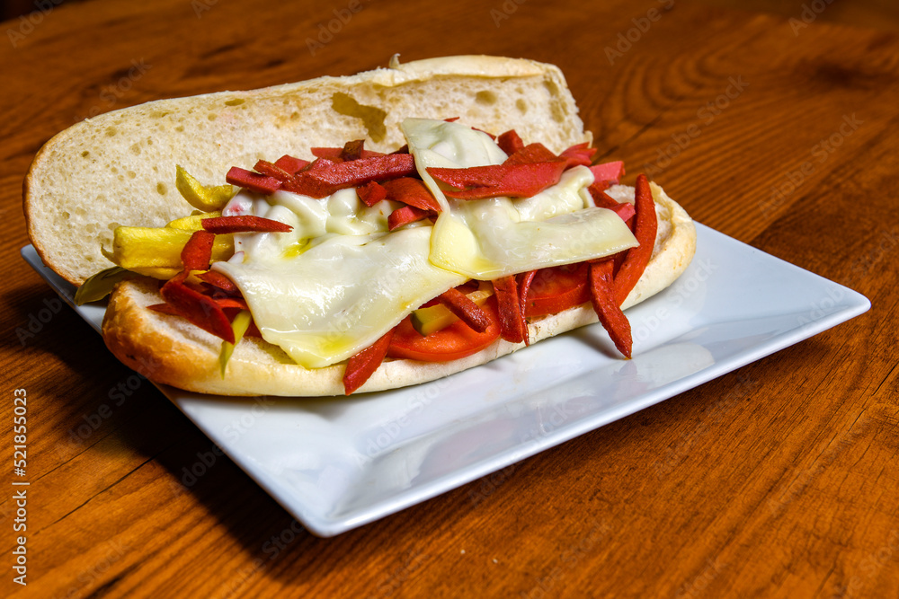 Close-up shot of Izmir's famous Turkish Traditional Kumru Sandwich ...