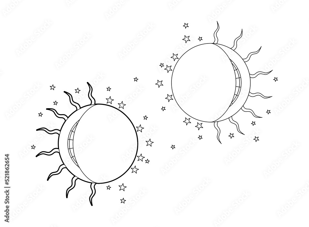 Moon phases. Half moon, quarter moon. Esoteric image for magical and ...