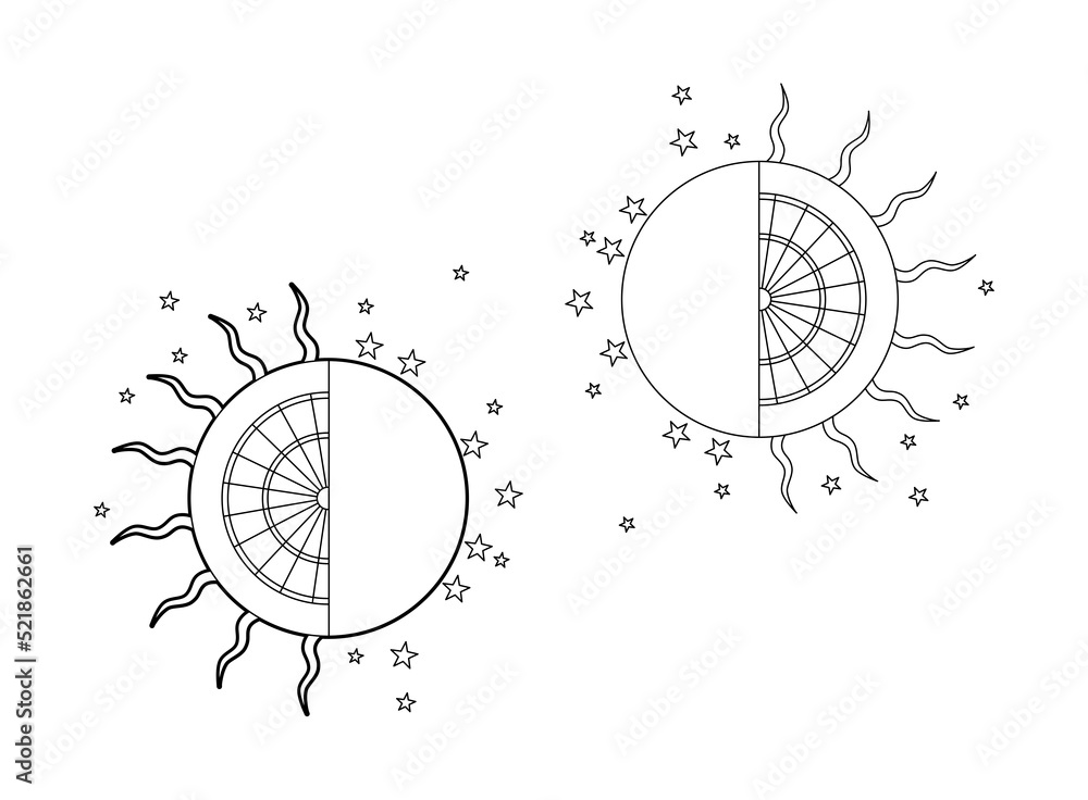 Moon phases. Half moon, quarter moon. Esoteric image for magical and ...