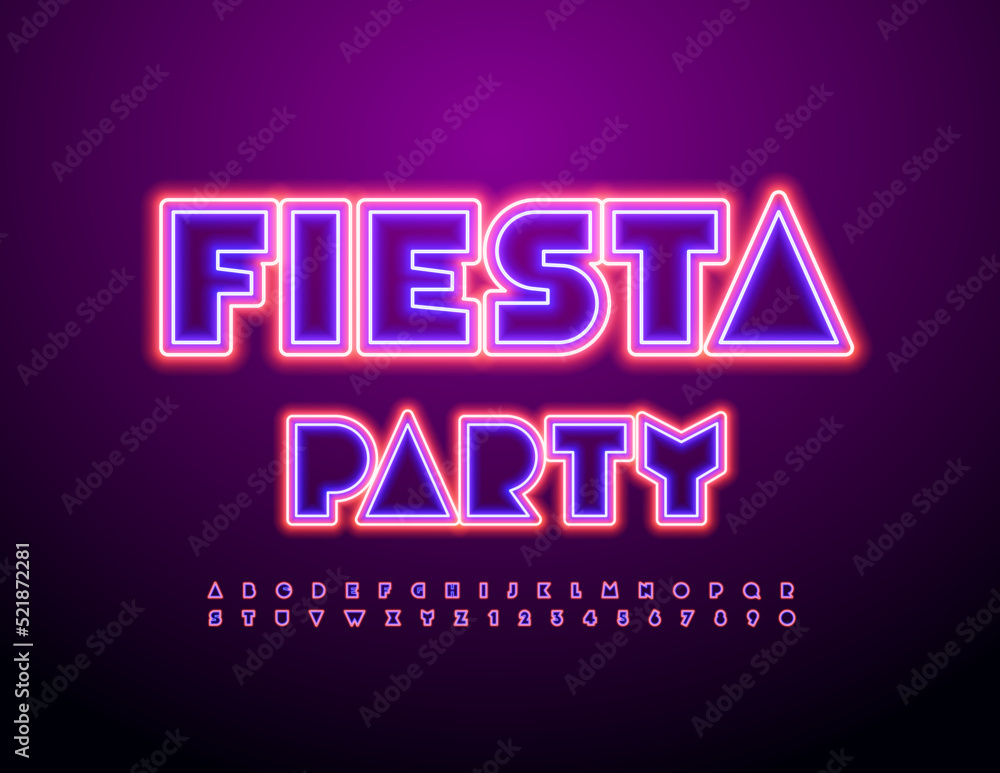 Vector trendy poster Fiesta Party. Abstract style Font. Bright neon ...