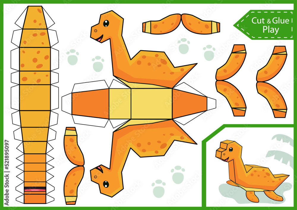 Cut and glue a paper 3d dinosaur. Kids craft page. DIY papercraft toys ...