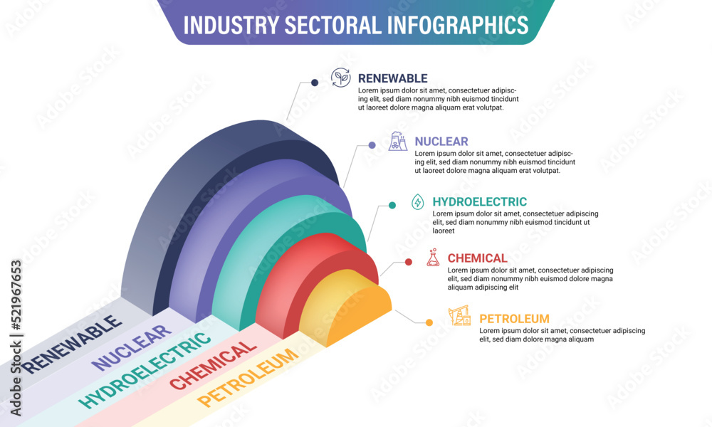 Industry Sectoral Infographics. 5 different sectors progress comparison ...
