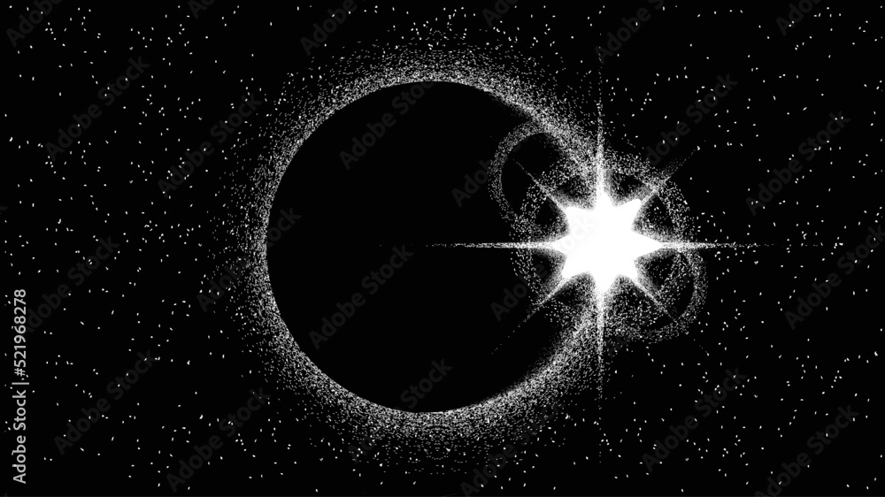 Solar eclipse .Star and moon in space. Futuristic landscape, with noise ...