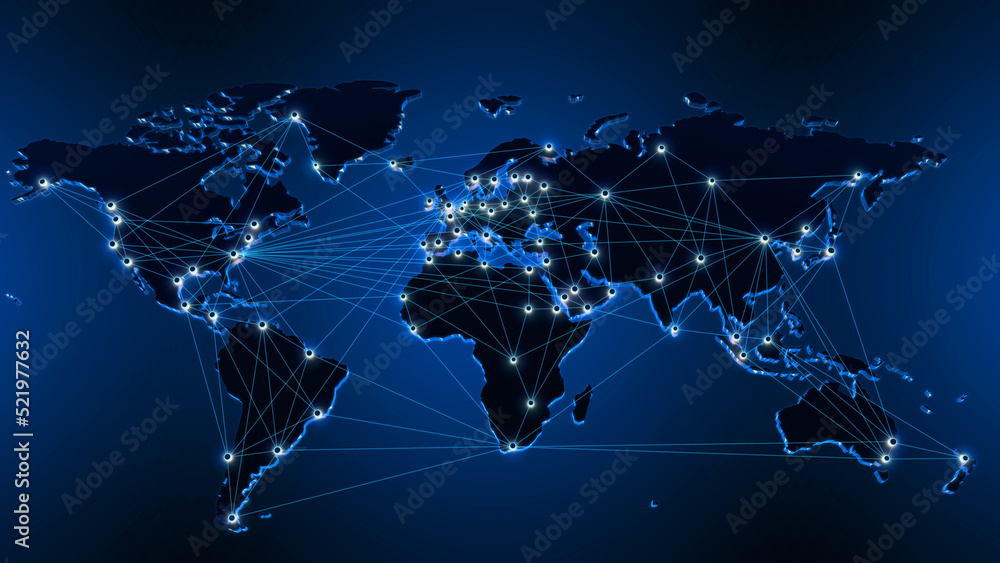 Illustration Stock World map, countries cities are connected by lines ...