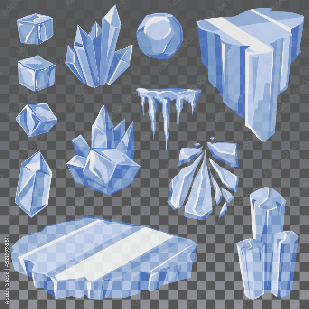 Realistic iceberg, ice cubes, glacier and icicle - cartoon vector ...