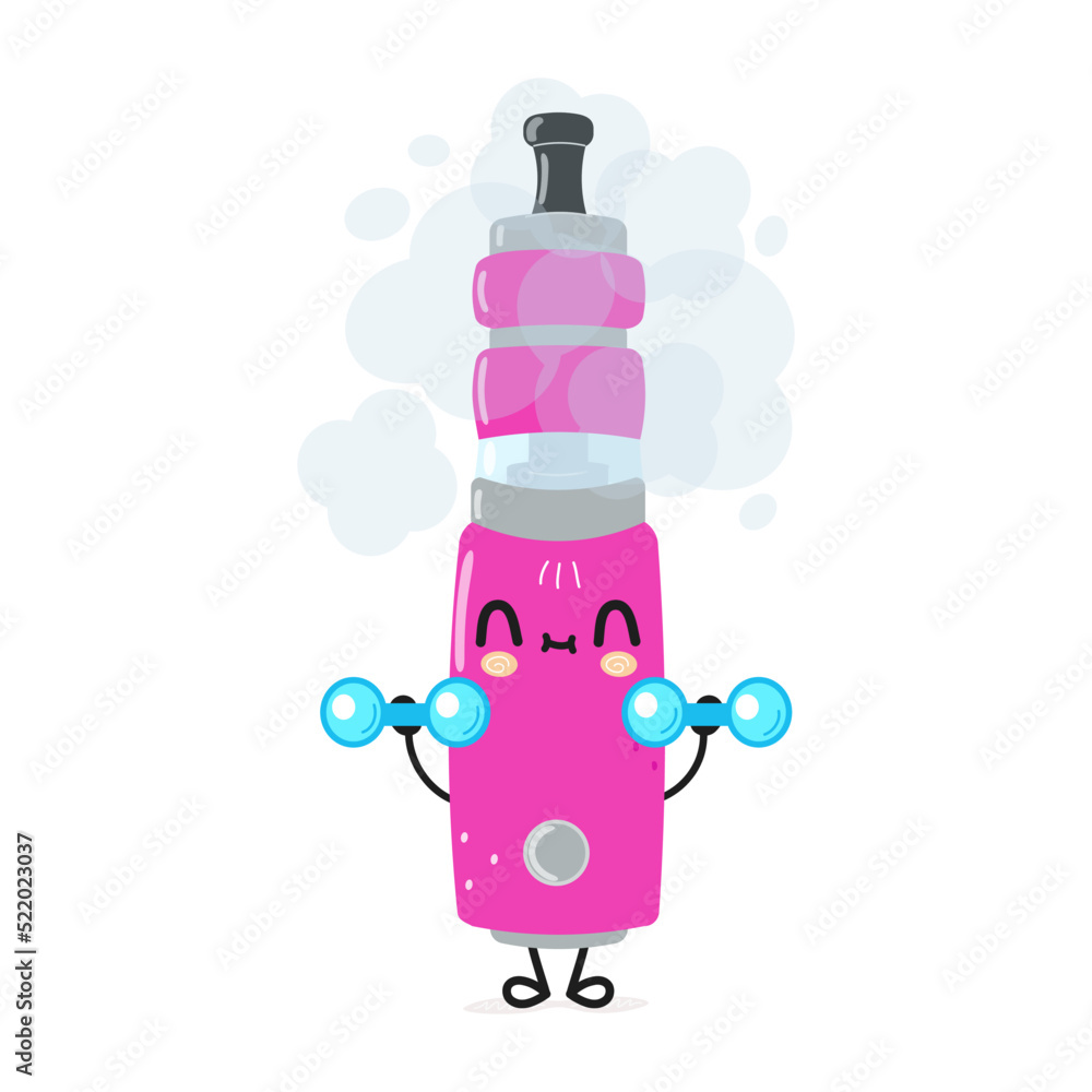 Cute funny vape character with dumbbells. Vector hand drawn cartoon ...