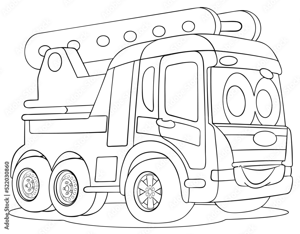 Cartoon fire truck for coloring page. Stock Vector | Adobe Stock
