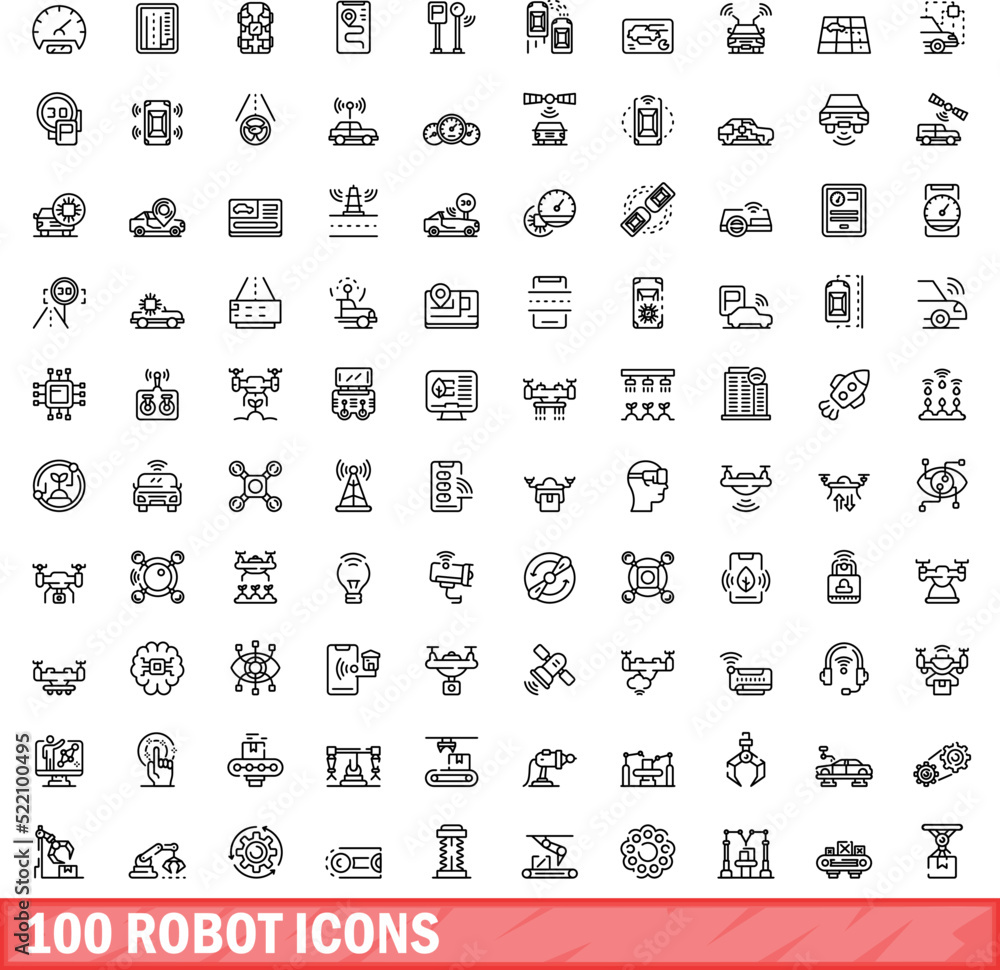 100 robot icons set. Outline illustration of 100 robot icons vector set ...