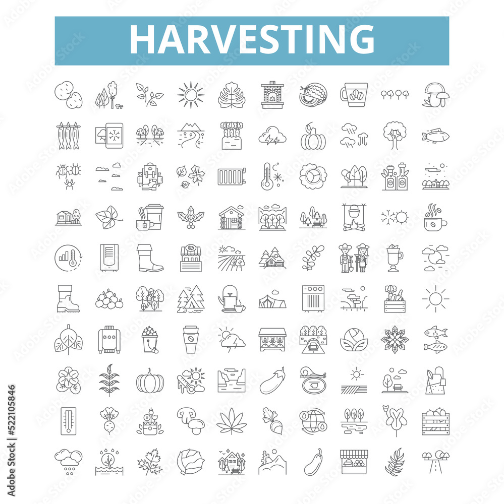 Harvesting icons, line symbols, web signs, vector set, isolated ...