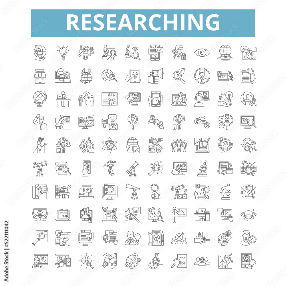 Reserching icons, line symbols, web signs, vector set, isolated ...