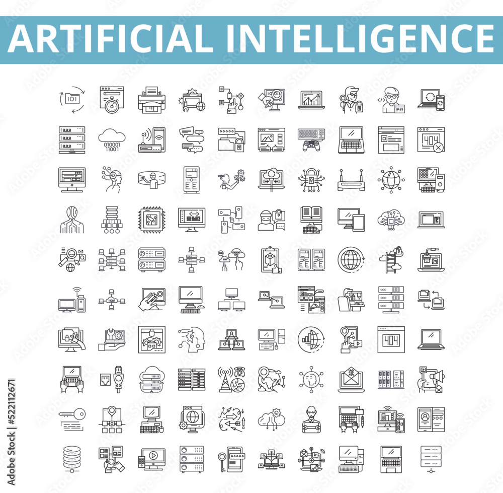 Artificial intelligence icons, line symbols, web signs, vector set, isolated illustration 素材庫向量圖 ...