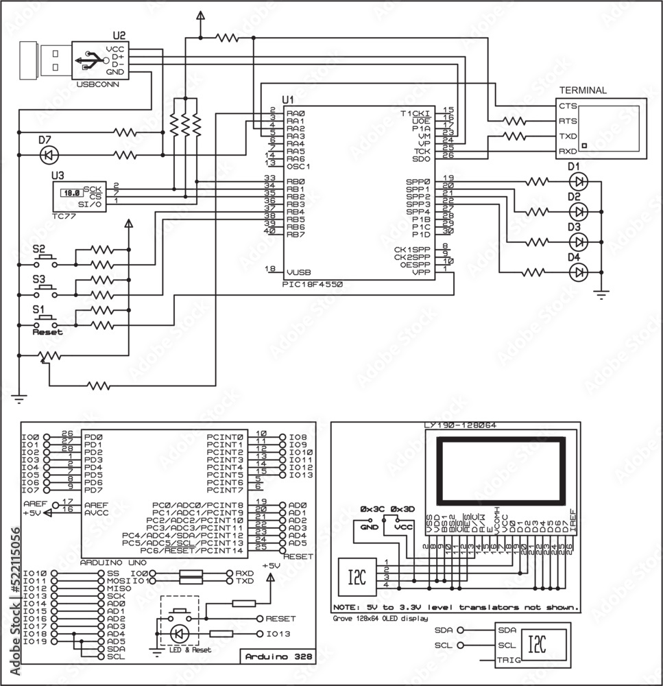 The vector electrical schematic diagram of a digital USB device ...